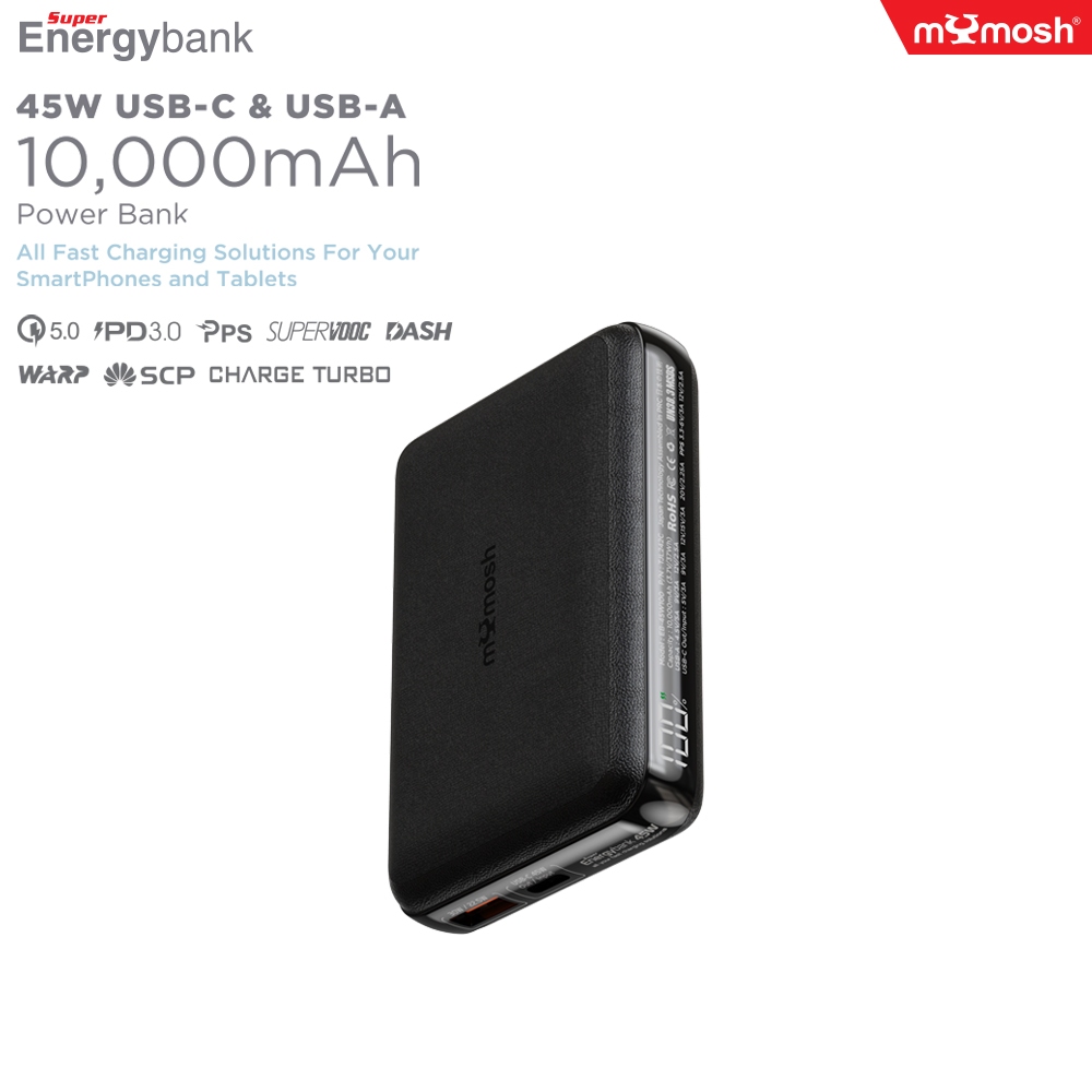 Mymosh QC 5.0/PD 3.0 USB-C & USB-A Leather Design Power Bank for Phones ...