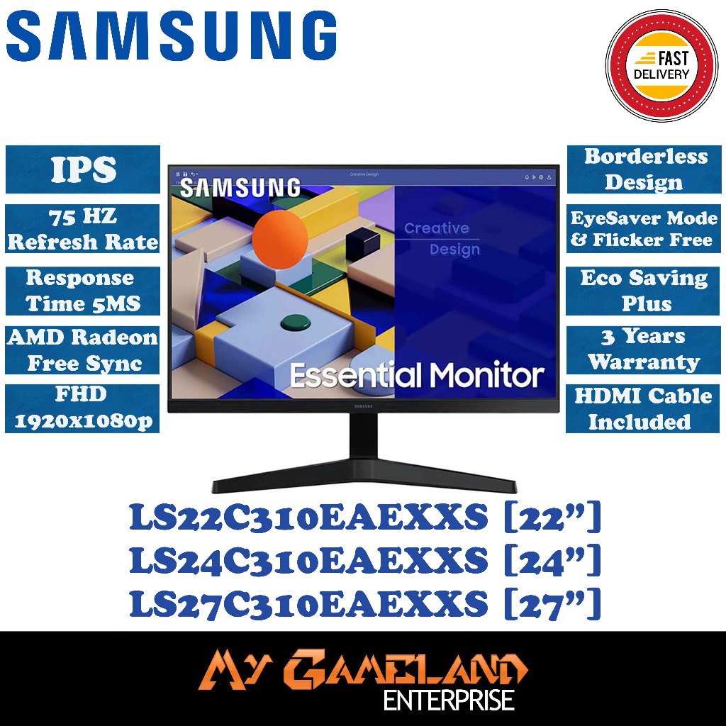 Samsung 22" | 24" | 27" LS22/24/27C310EAEXXS S3 S31C 75hz IPS Freesync ...