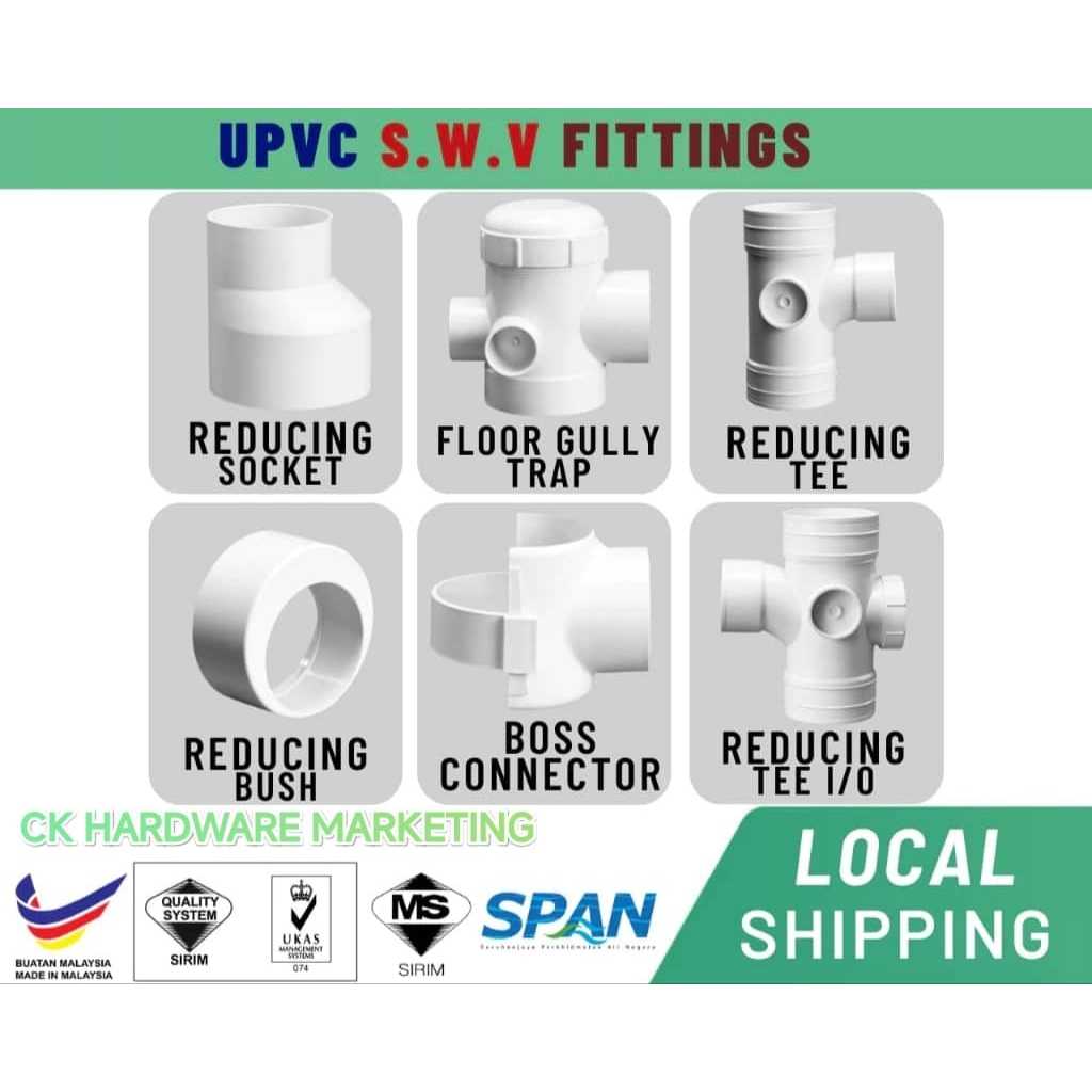 UPVC S.W.V Fittings White 1 1/2" x 1 1/4" ~ 4" x 3" inch PVC Fittings ...