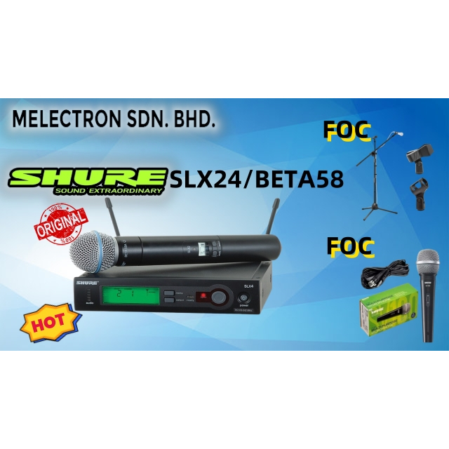 Shure SLX24/BETA58 Wireless Handheld System ( FOC MICROPHONE STAND , MIC HOLDER AND SV100 SHURE ...