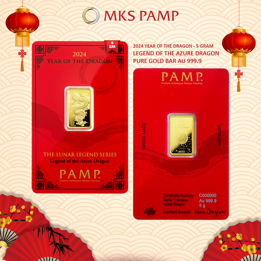 PAMP GOLD BAR 999.9 5.00g (EMAS 999.9) 2024 Year of the Dragon - Legend ...