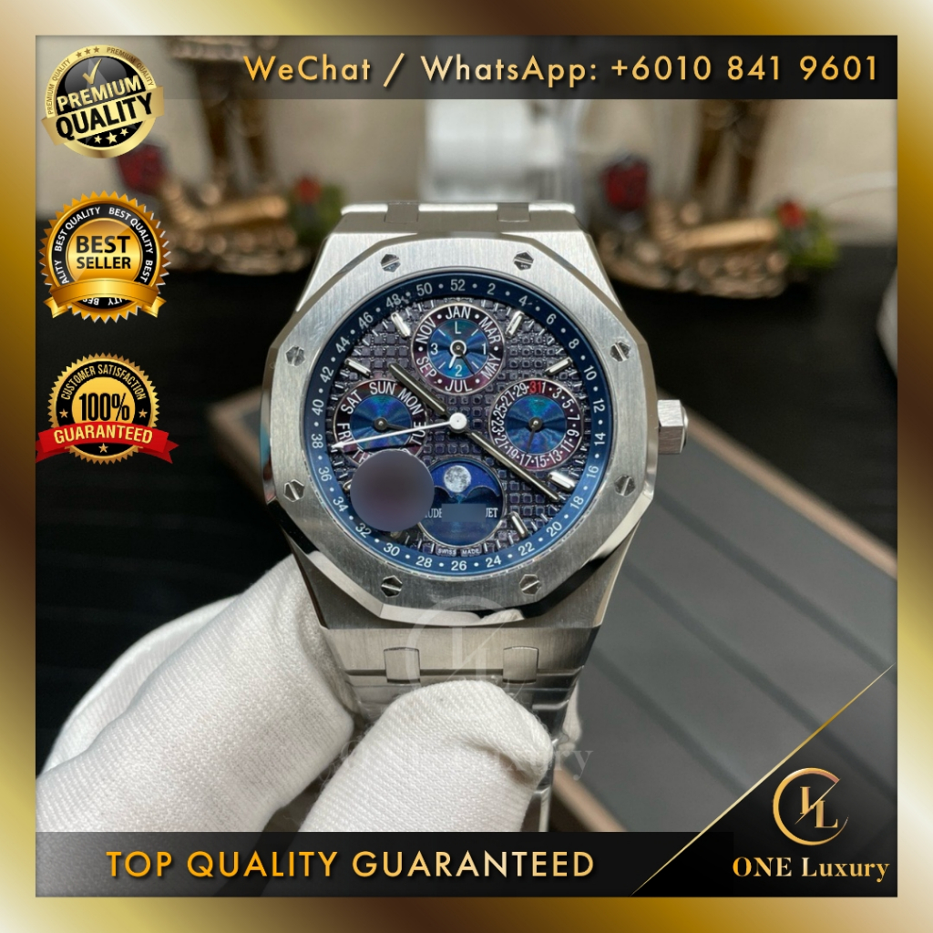 🔥SWISS TOP QUALITY🔥 R0YAL 0AK PERPETUAL CALENDAR 41MM 26574 BLUE DIAL ...