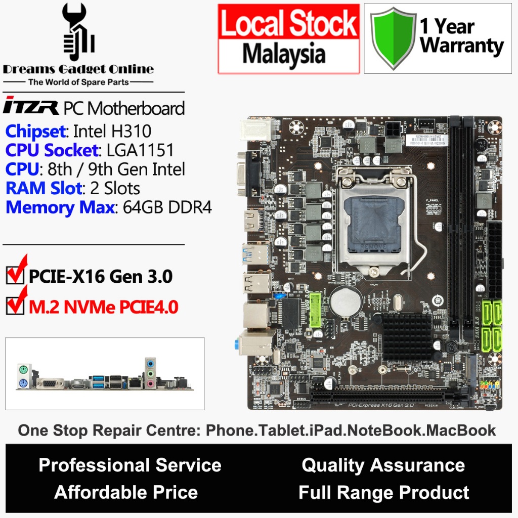Esonic H310 Chipset LGA1151 M.2 Motherboard for Intel 8th 9th Gen i3 i5 ...