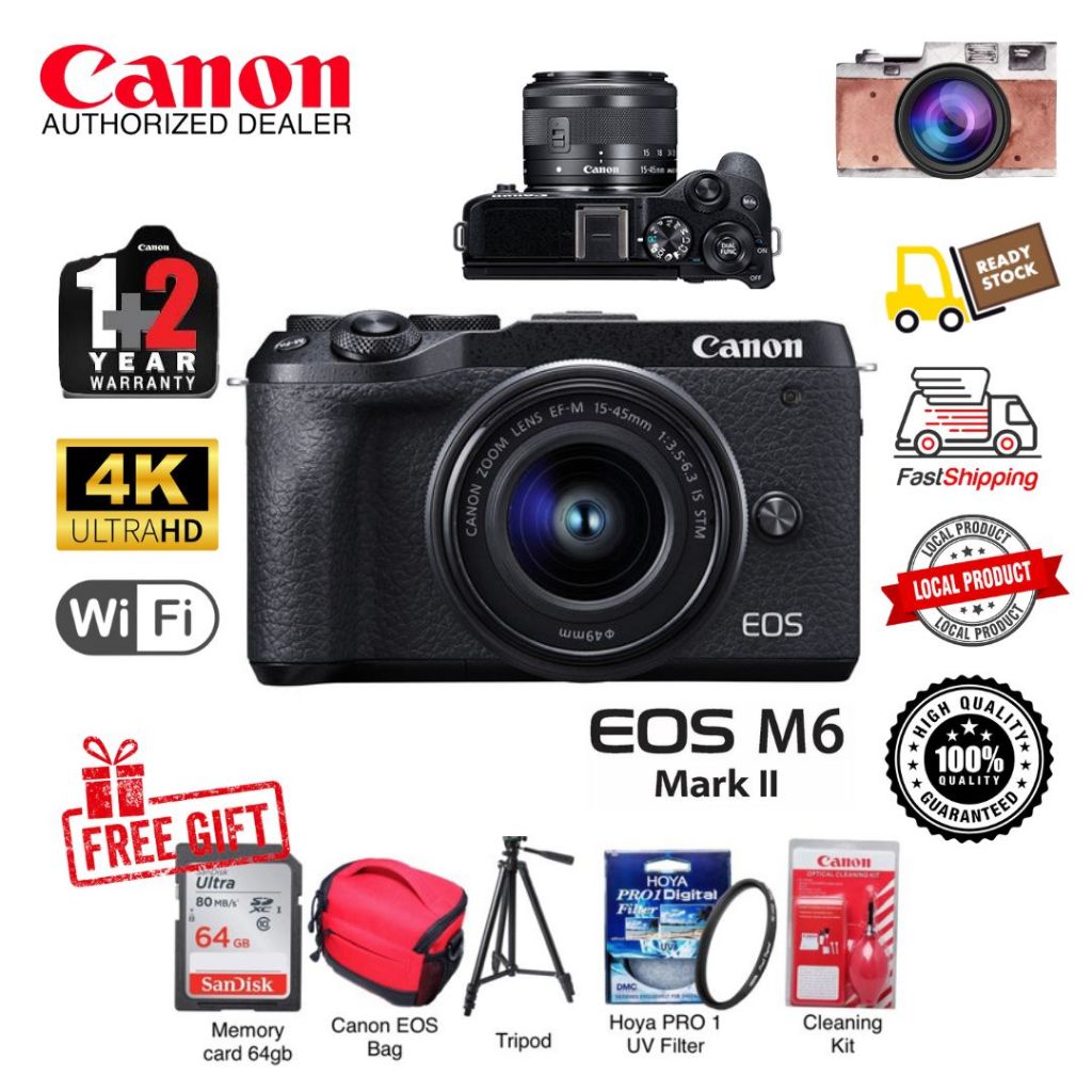 Canon EOS M6 Mark II Mirrorless Camera with 15-45mm Lens ( 3 Year ...
