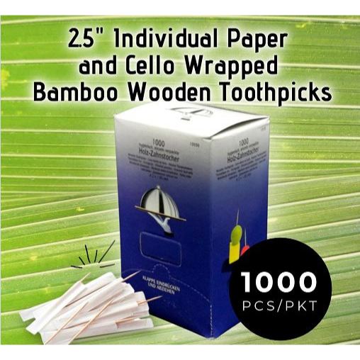 2.5" Individual Paper and Cello Wrapped Bamboo Wooden Toothpicks (1000 ...