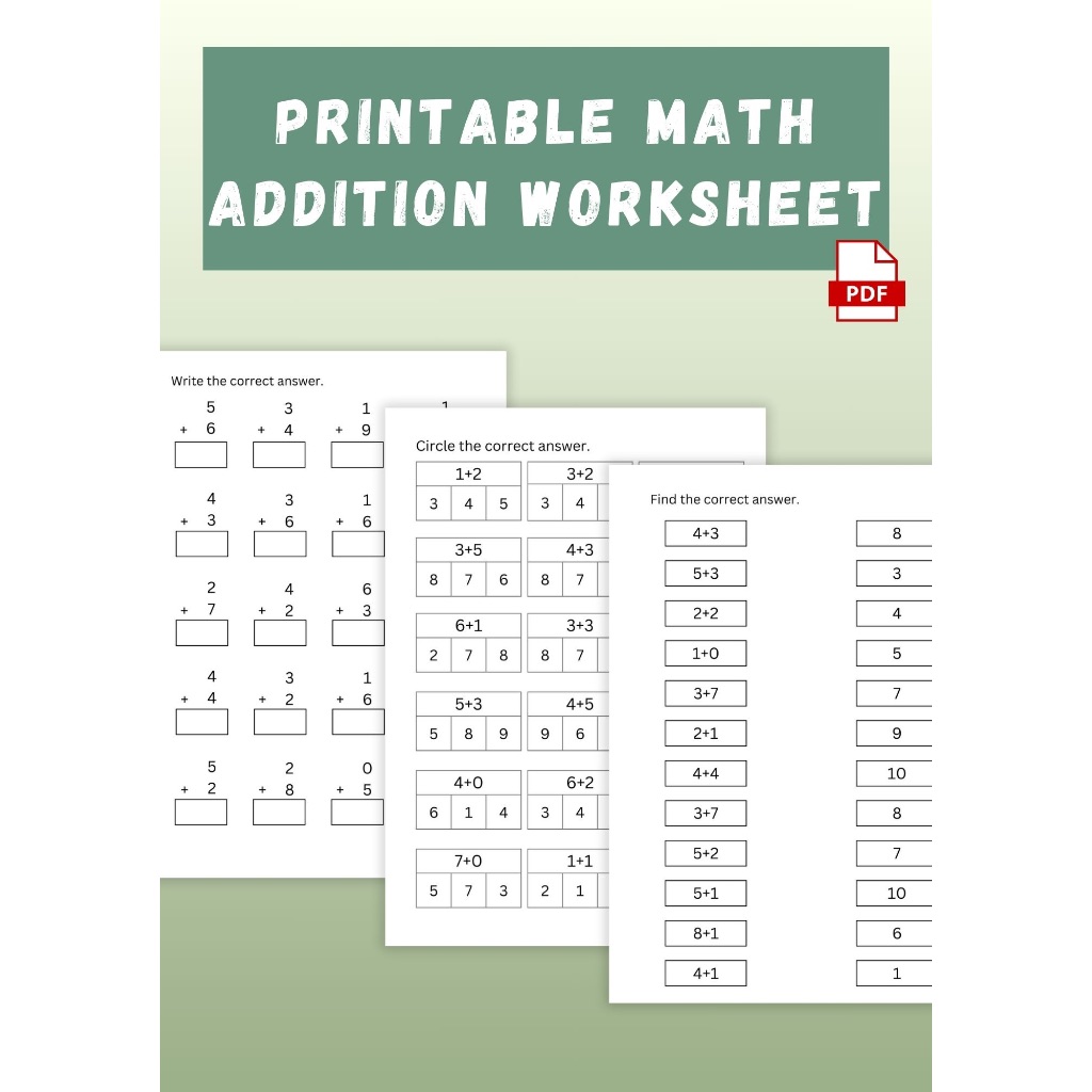 [PDF/Softcopy] Printable Math Addition worksheet practice for primary ...
