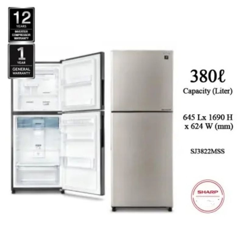 Sharp 2 Doors Refrigerator 380L SJ3822MSS | Shopee Malaysia