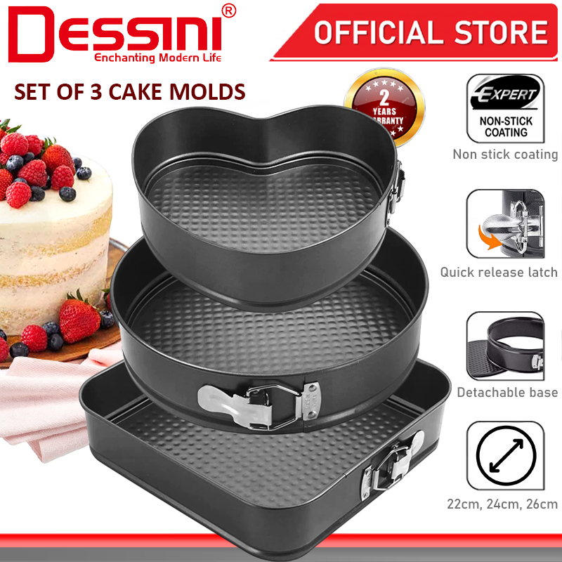 DESSINI ITALY 3 IN 1 Square Round Heart Shape Metal Mold Non Stick ...