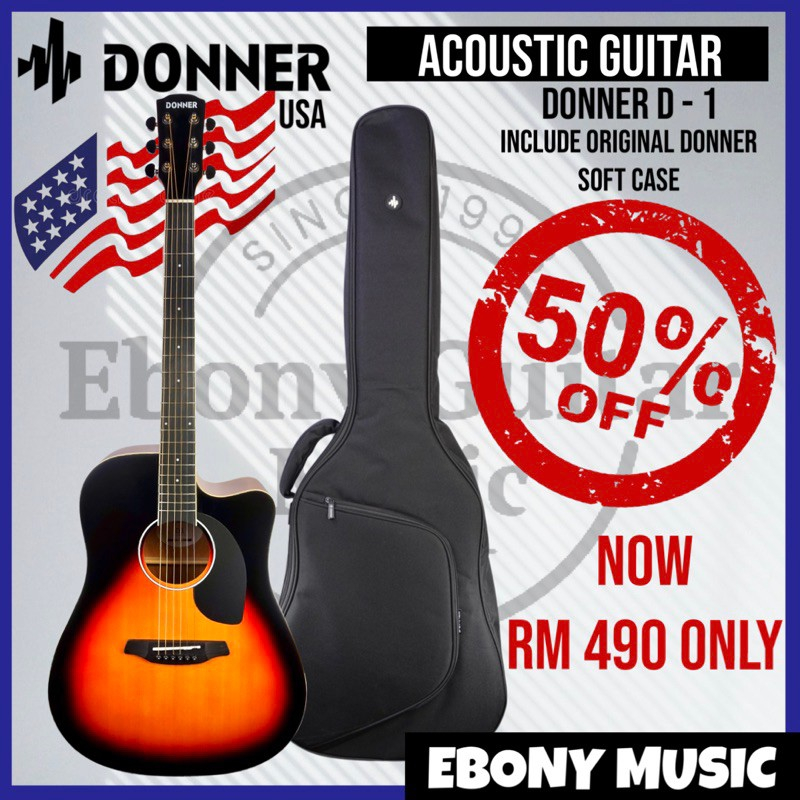 Donner D-1 41' Dreadnought Built in EQ Pickup Acoustic Guitar Bundle ...
