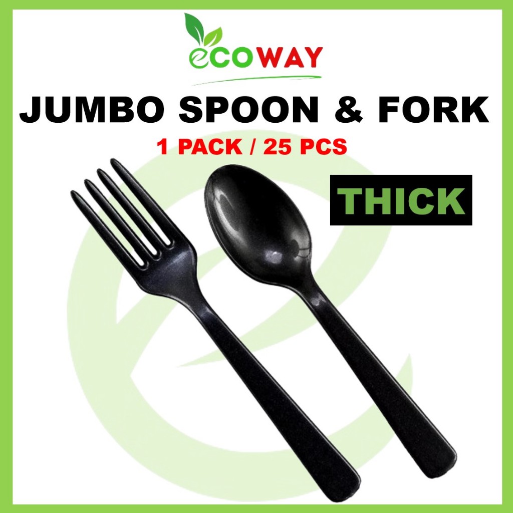 7" inches PS180 Premium Thick Disposable Plastic JUMBO Spoon & Fork ...