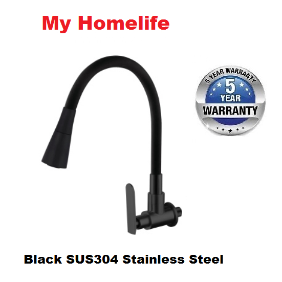 Black Kitchen Flexible Tap W1410S5-AD2 / WALL / SUS304 STAINLESS STEEL ...