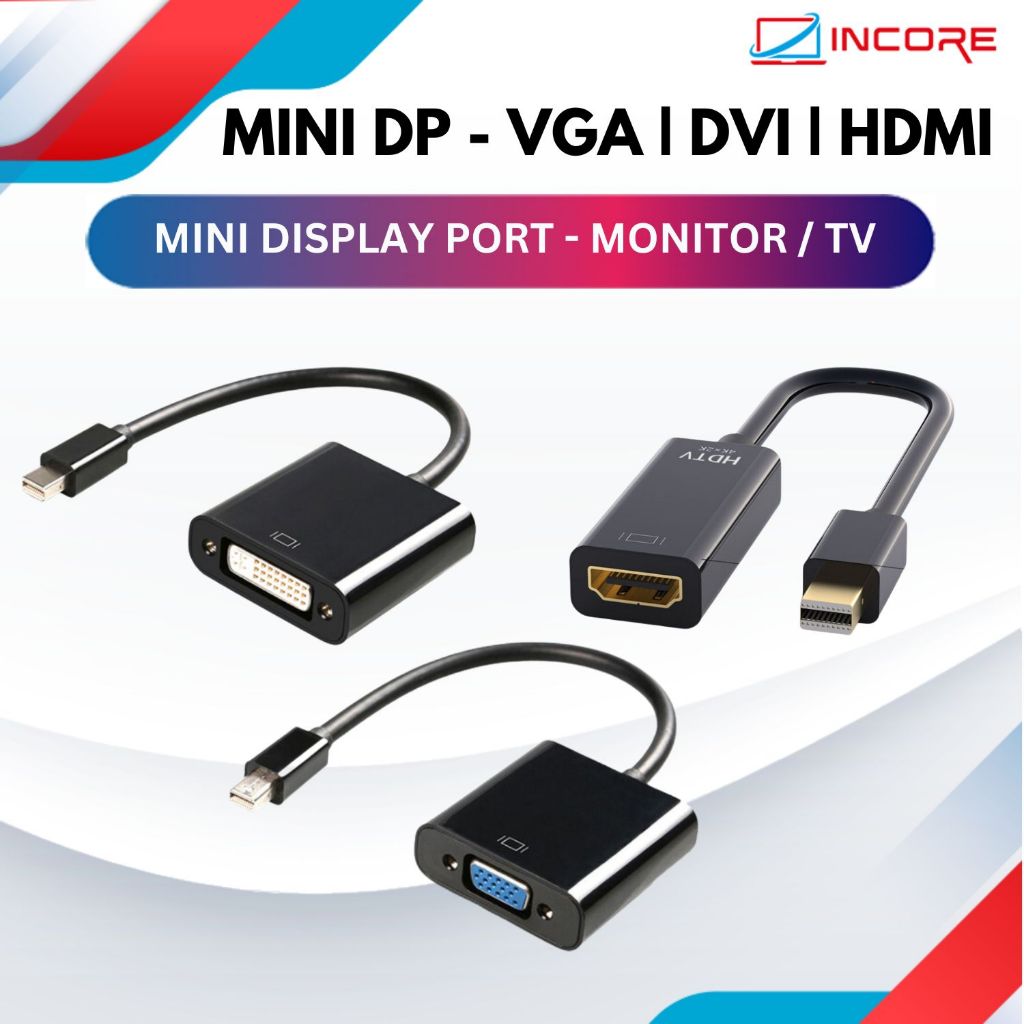 Mini Display Port Male to VGA DVI HDMI Female Converter Adapter MDP to ...