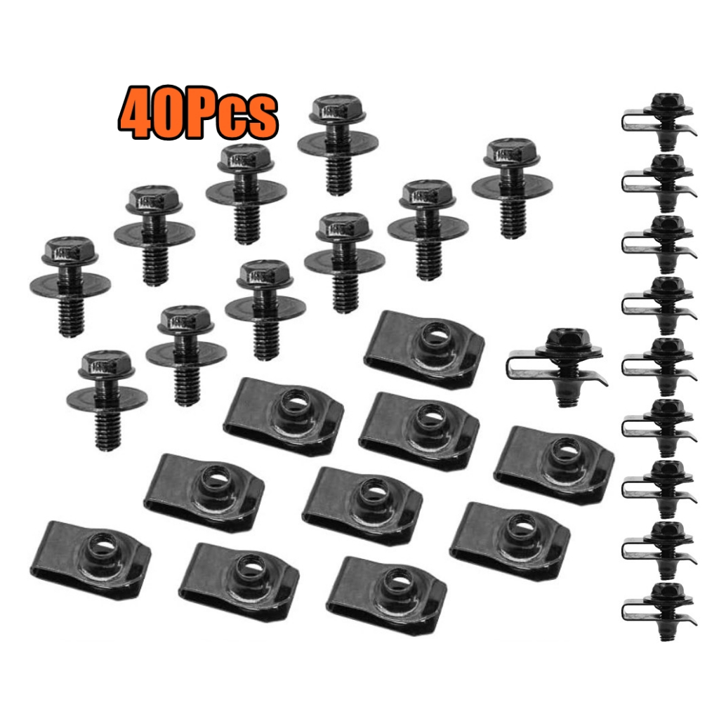 40Pcs M6 Screw + M6 Clip Motorcycle Cover Set Body Car 6mm U-Clip U Nut ...