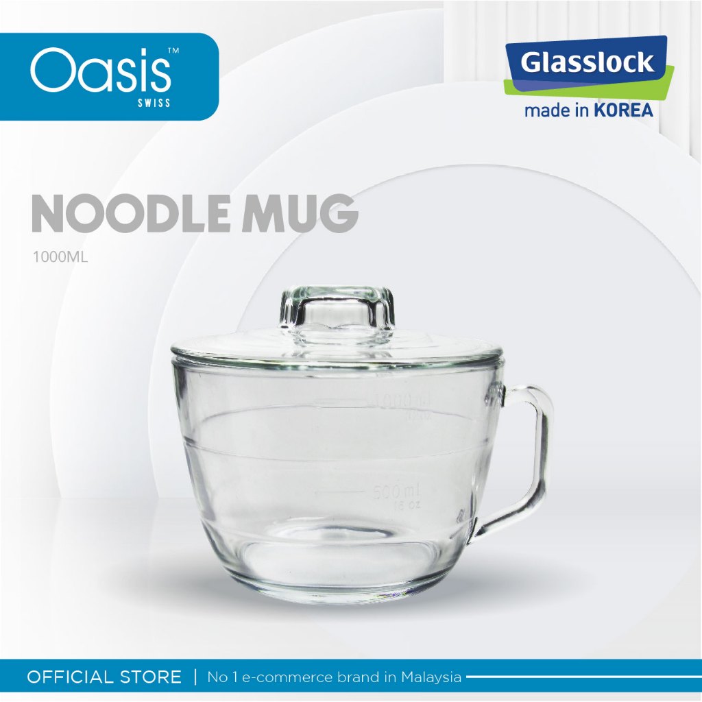 Glasslock Noodle Mug with Lid / Bekas Kaca Makanan Mee 1000ml Microwave ...