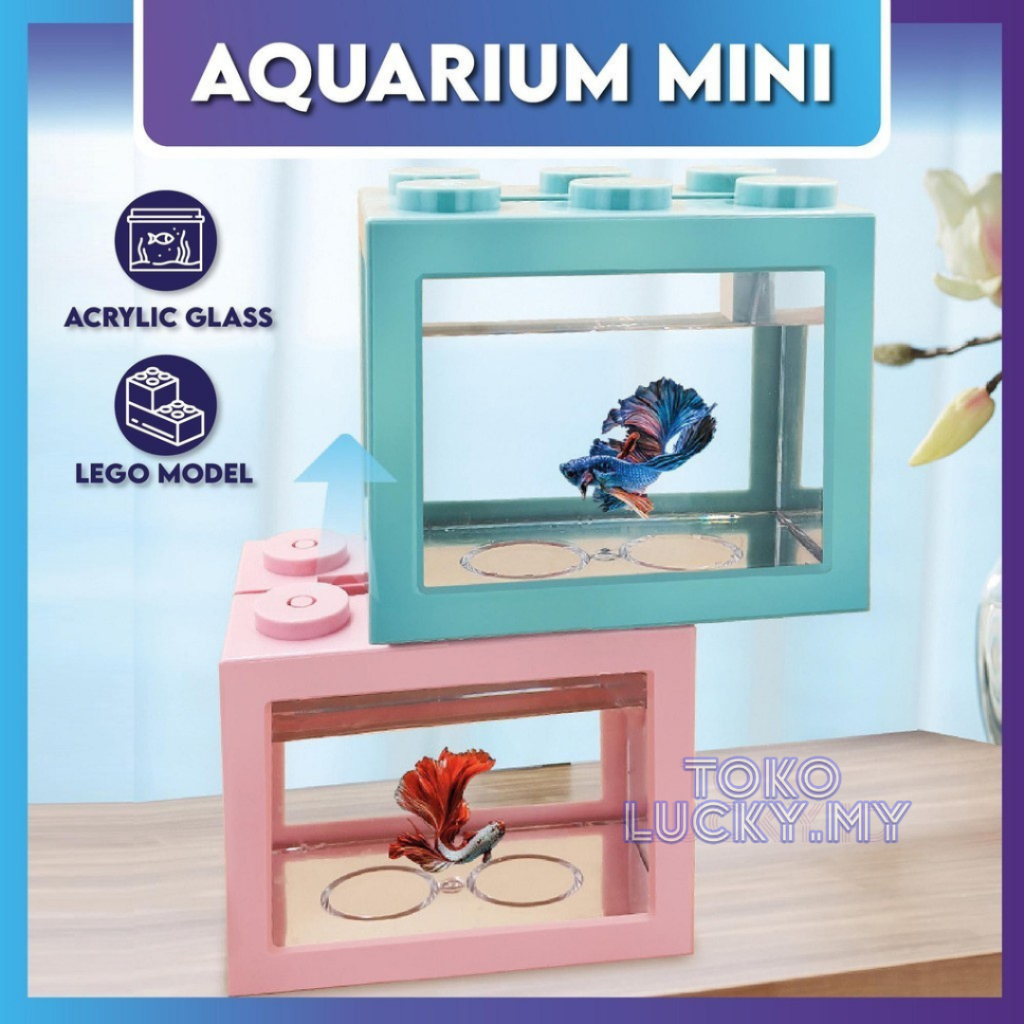 Aquarium Mini Fish Tank Building Block LED Box Small Akuarium Ikan ...