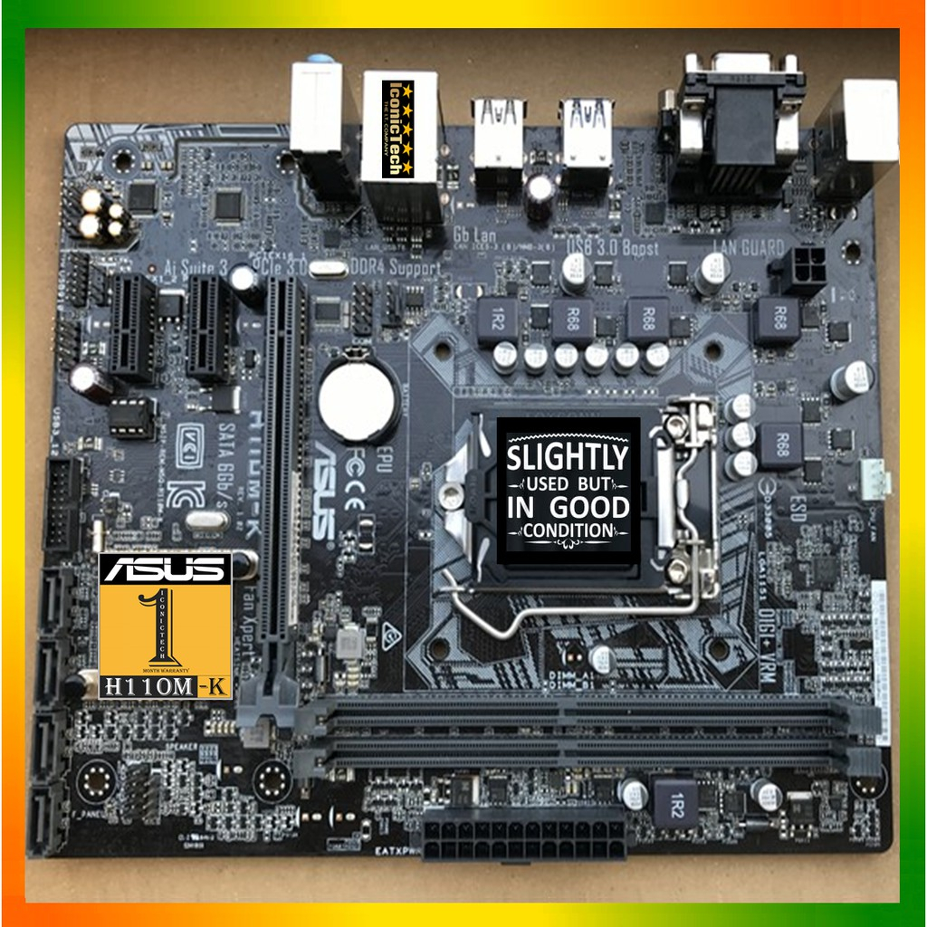 Used - - ASUS H110M-K LGA 1151 Intel H110 SATA 6Gb/s USB 3.0 DDR4 Micro ATX Intel Motherboard ...