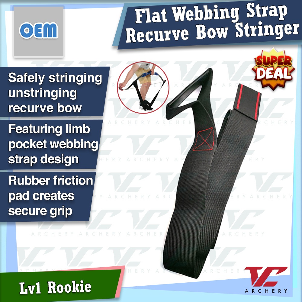 V Club Archery Flat Webbing Strap Bow Stringer - Non-Slip Rubber Mat - Bow Stringing ...