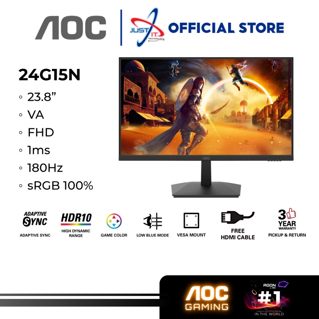 AOC 24G15N (180Hz) / 24G2SE (165Hz) GAMING MONITOR ( 23.8" VA FHD / 1Ms ...