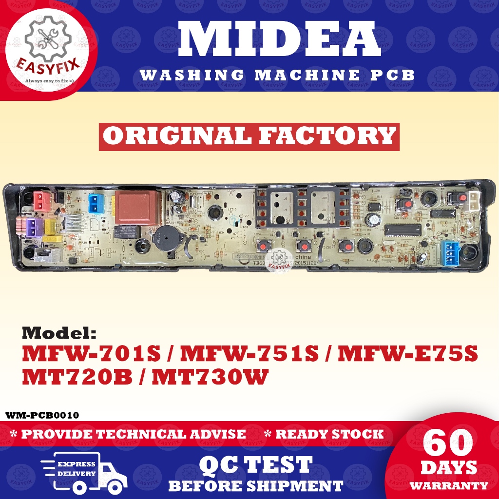 MFW-701S / MFW-751S / MFW-E75S / MT720B / MT730W MIDEA WASHING MACHINE PCB BOARD CONTROL BOARD ...