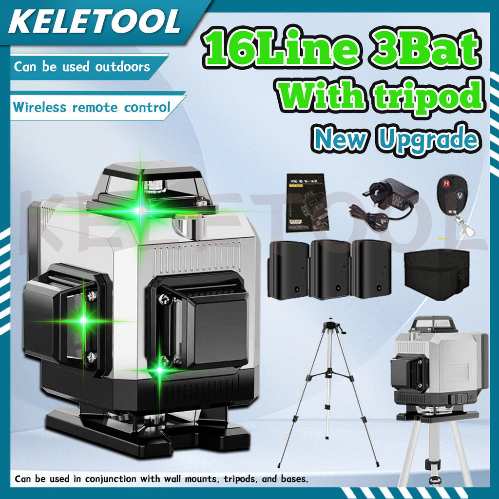 16 Line Laser Level Green Light Self-Leveling 360° Rotary Cross ...