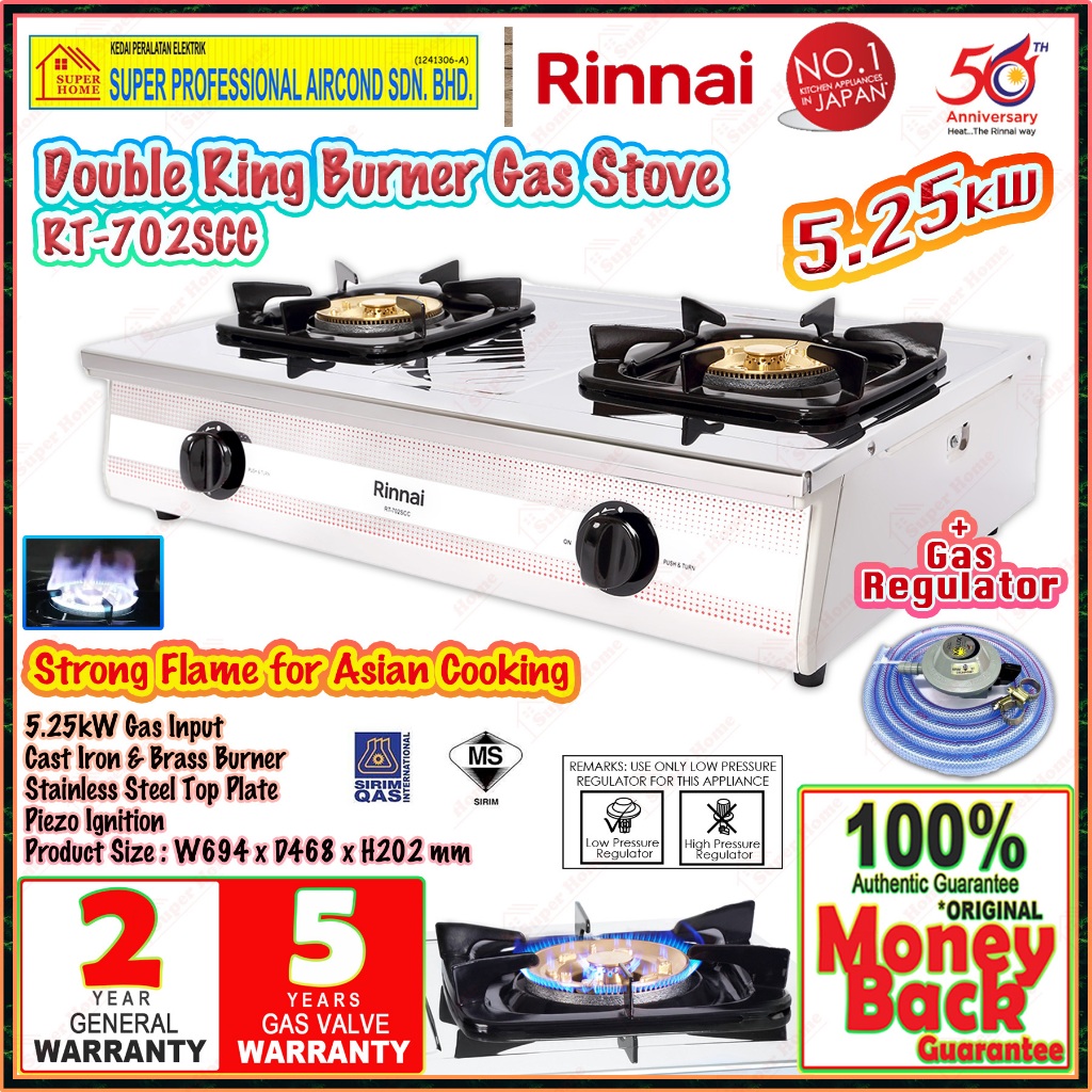 Rinnai Gas Cooker RT-702SCC Double Ring Burner Table Top Gas Stove 5 ...