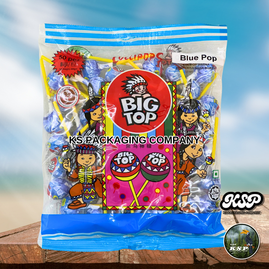 50pcs 480g Hamac Big Top Lollipops Warna Berperisa Buah-Buahan Blue Pop ...