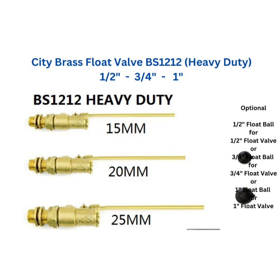 CITY HEAVY DUTY FULL BRASS FLOAT VALVE BS1212, 1/2"(15MM), 3/4" (20MM ...