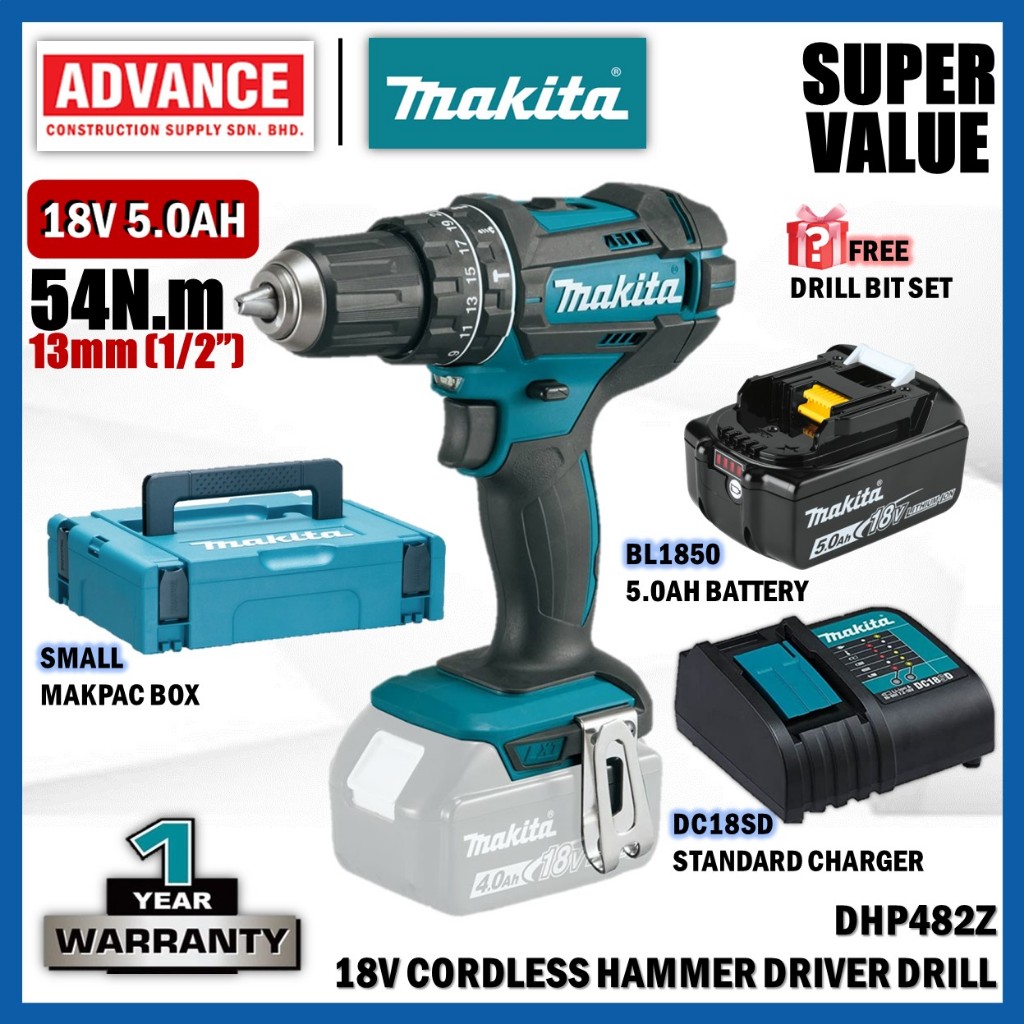 MAKITA DHP482Z 18V Cordless Hammer Driver Drill 13MM (1/2") | Shopee Malaysia
