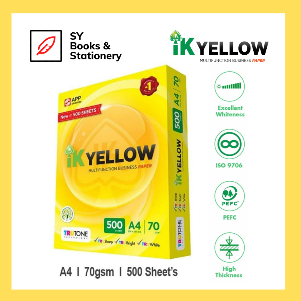IK YELLOW A4 Paper 70GSM 500's / Kertas Fotostat / Kertas Putih / Kertas Simili / Kertas A4 ...