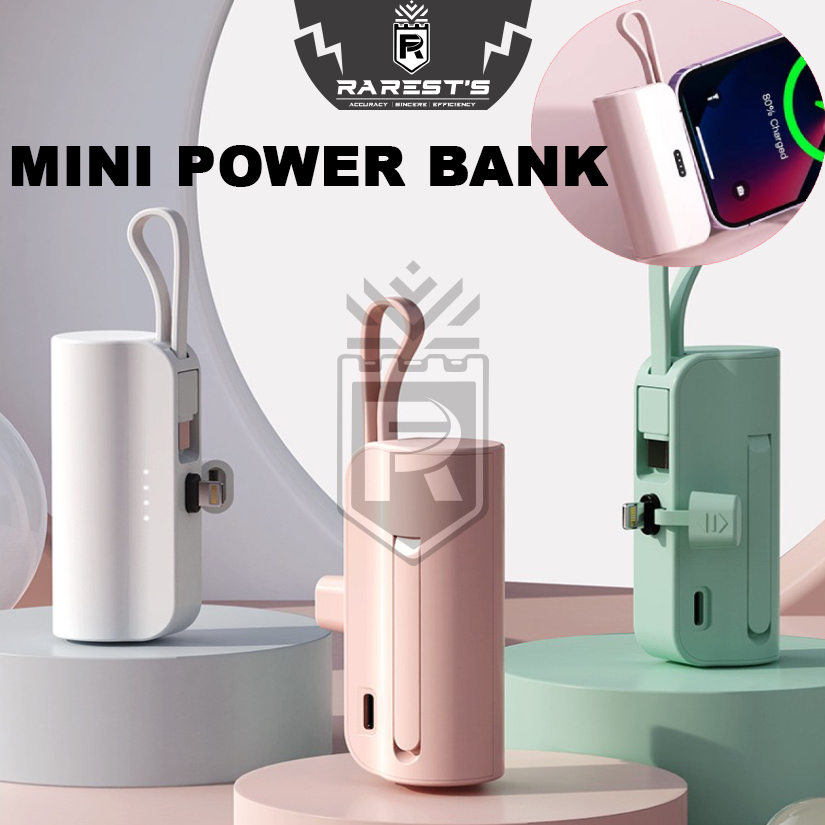 【2 IN 1】 Mini Portable Power Bank 4 Light Full Capacity 5000MAH IP/Type ...