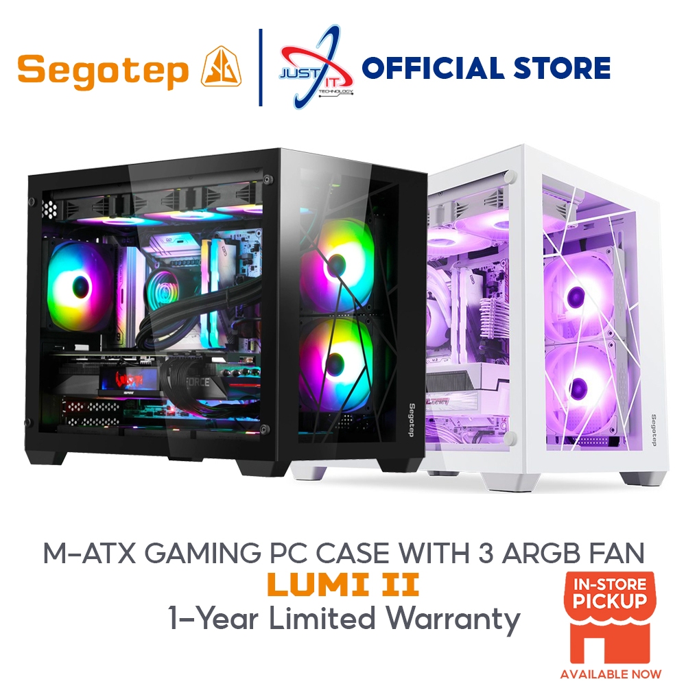 Segotep Lumi II M-ATX Gaming Casing With 3 ARGB Fan - Black/White ...