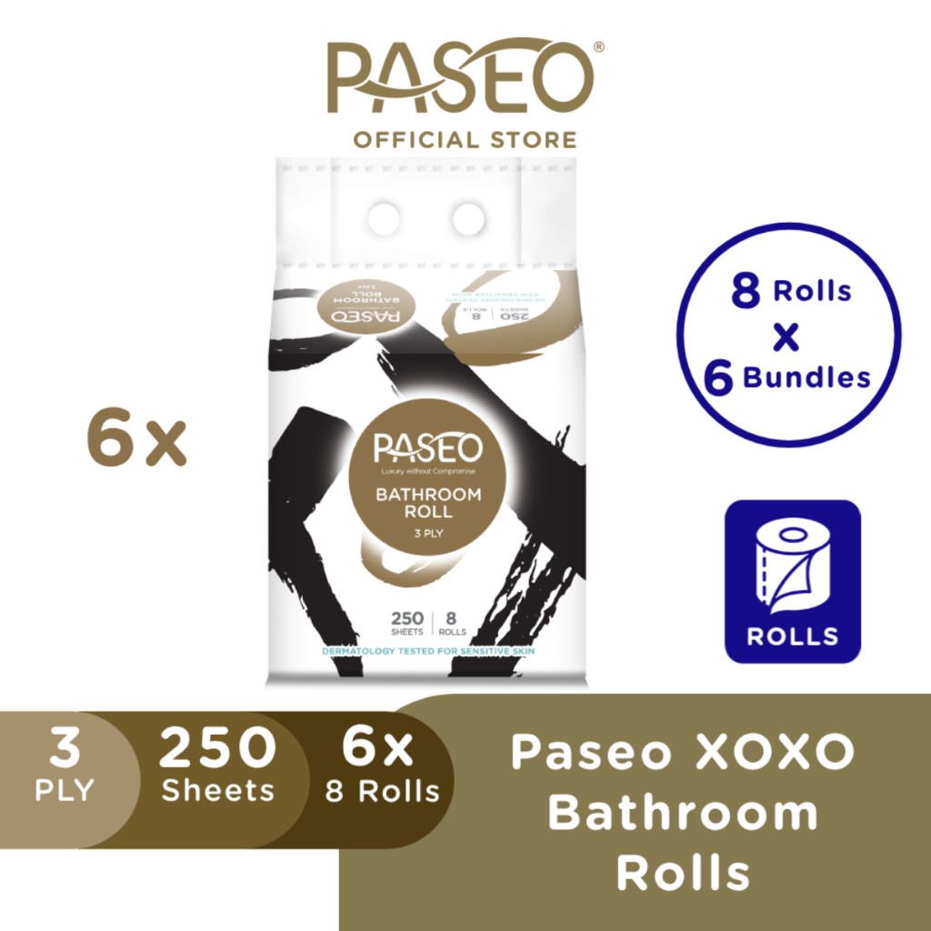 [Bundle of 6] Paseo XOXO Bathroom Roll (250 Sheets x 8 Rolls x 6 ...