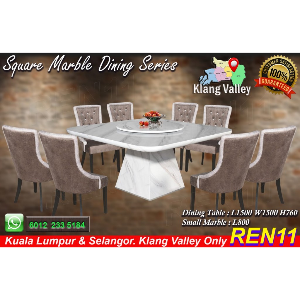 Square Marble Dining Table Meja Marble with lazy susan - L1500 - Table ...