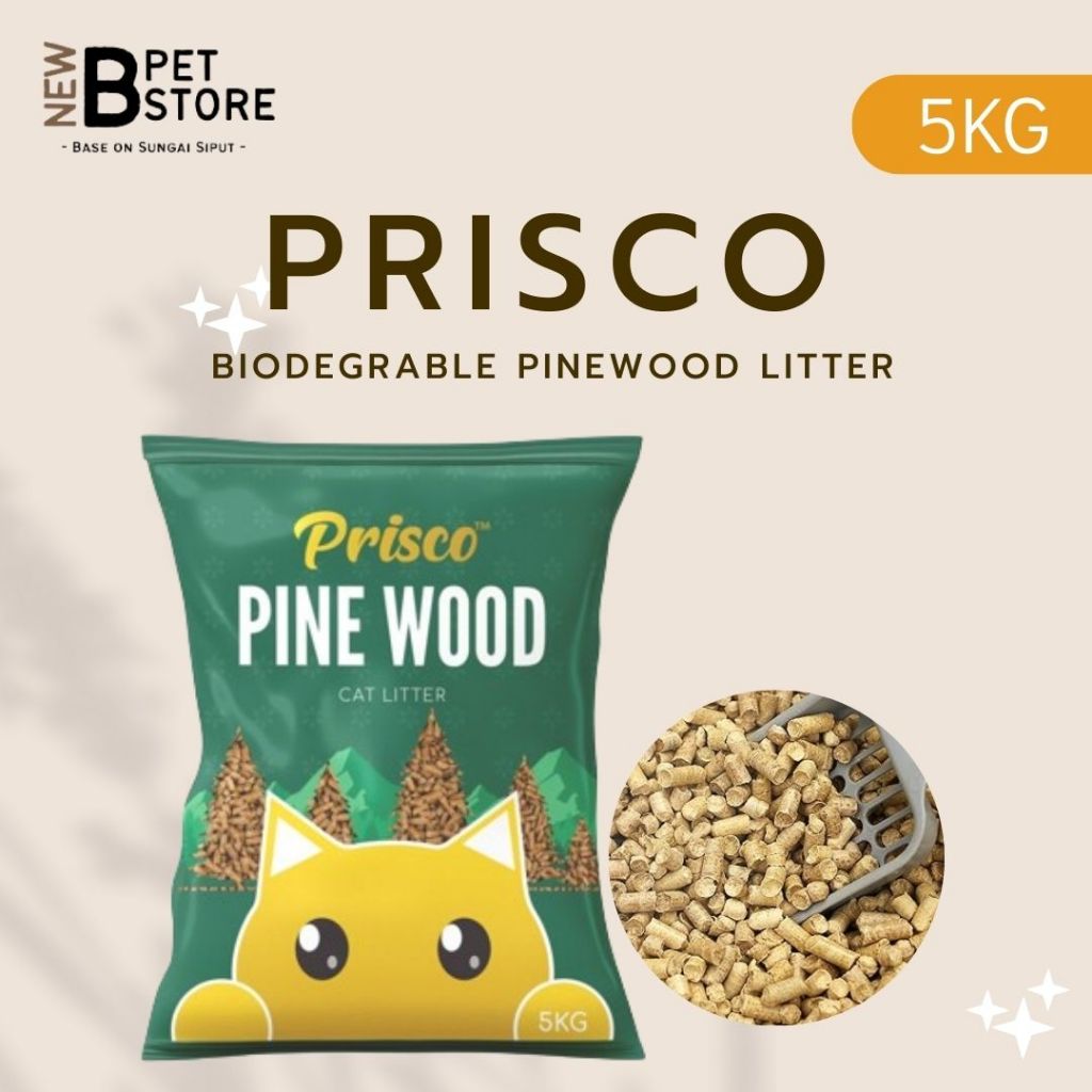 Prisco Pinewood Cat Litter - 5KG (Unscented) Biodegrable / Natural Cat ...