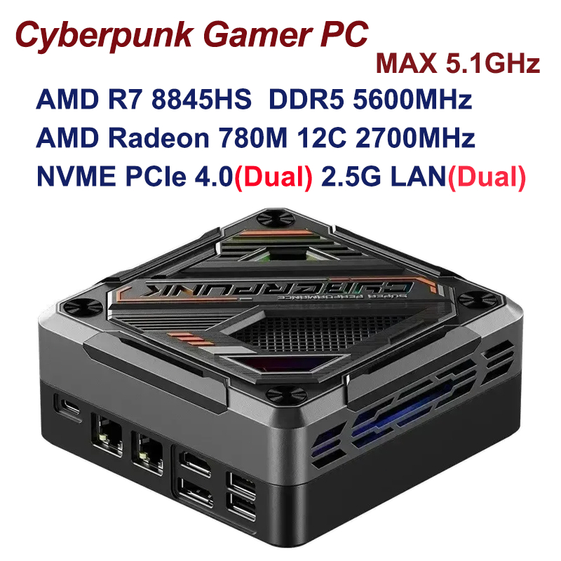 Cyberpunk Gamer PC AMD Ryzen 7 8845HS 7840HS 7735HS Mini PC RGB Light ...