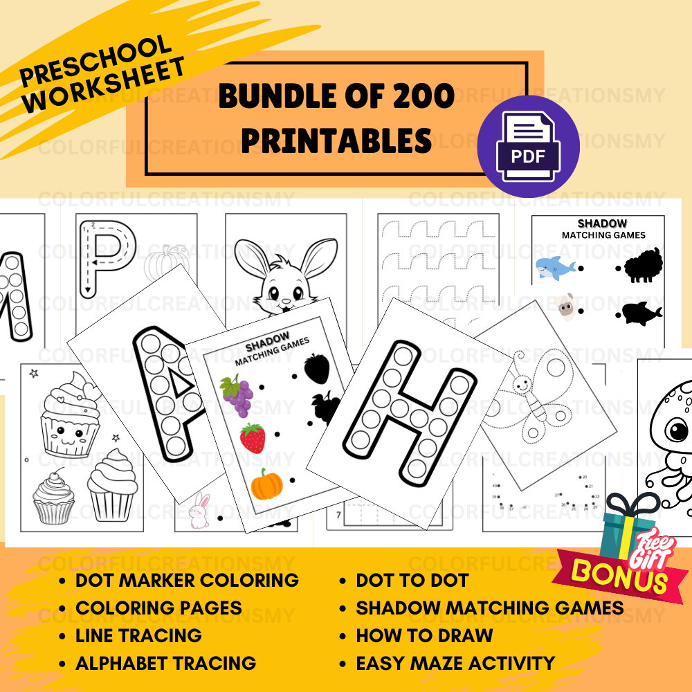 [PDF] Preschool Kids Worksheets Bundle, 200 Printable Preschool ...