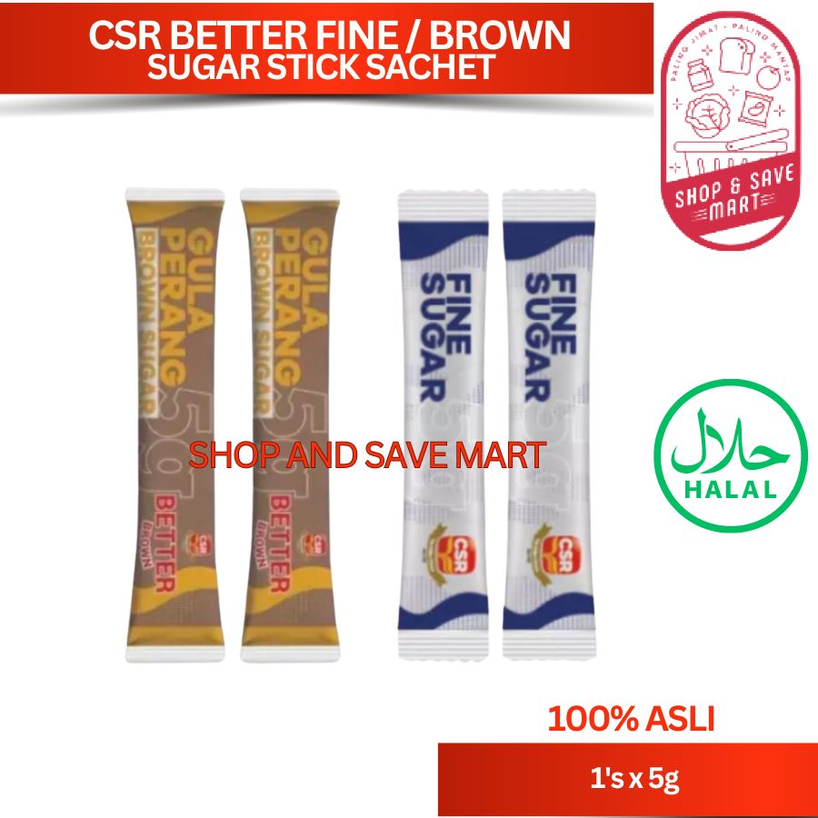 CSR Better Fine / Brown Sugar Sachet 1's x 5g | CSR Gula Halus / Perang ...
