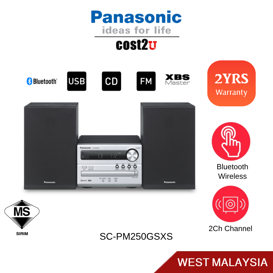 Panasonic CD Micro System | SC-PM250 SC-PM250GSXS (DVD Player Home Audio Bluetooth Speaker MP3 ...