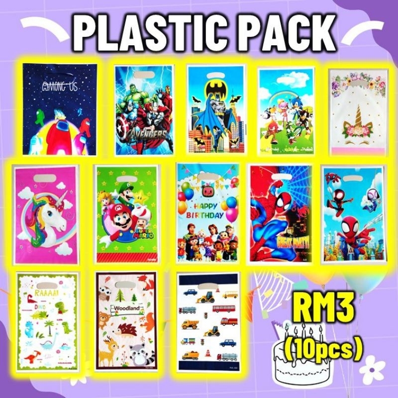 10psc Plastic Party Pack Cartoon (goodies bags) | Shopee Malaysia