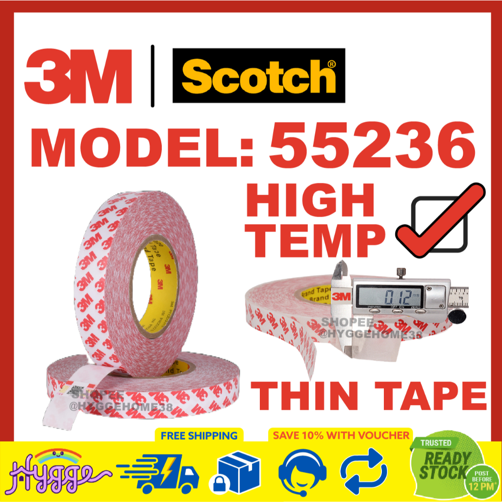 3M Thin Double Sided Tape Heat Resistant 55236 50Meters Transparent Double Coated Strong ...