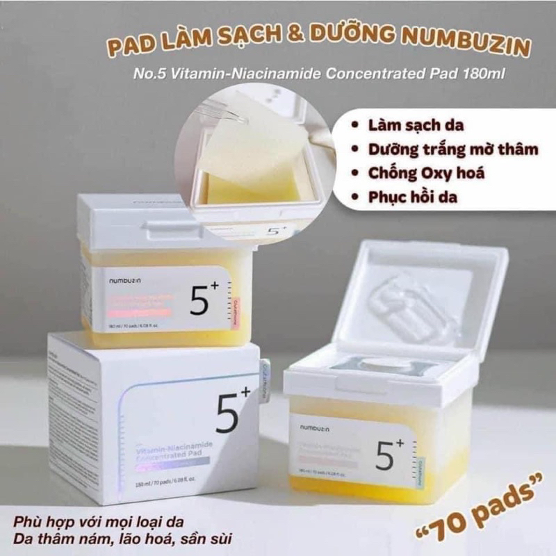 Numbuzin No.5 Vitamin Niacinamide Concentrated Pad 70 sheets 180ML | Shopee Malaysia