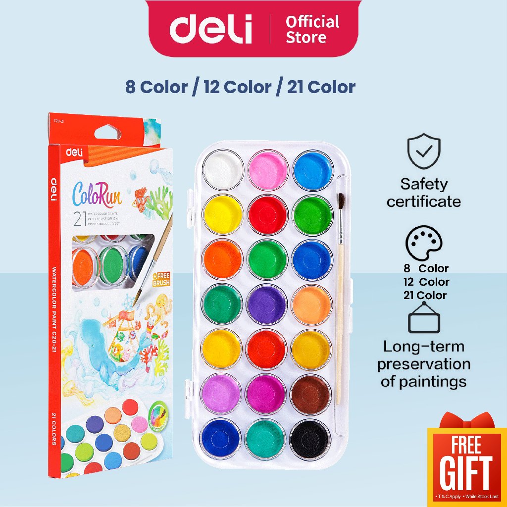 Deli Watercolor Paint Color Run Series (28mm x 8/12/21 Painting) [Free ...