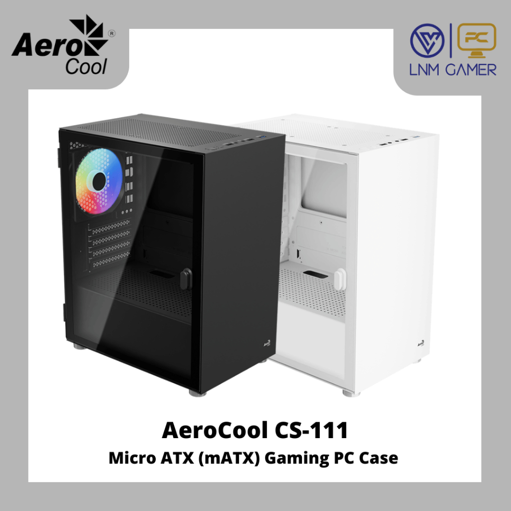 AeroCool CS-111 Black / White Tempered Glass Side Panel Micro ATX (mATX) Gaming PC Casing | 3x ...