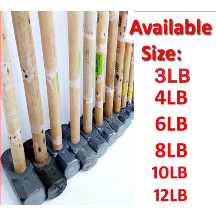 DOUBLE FACE SLEDGE HAMMER HEXAGON HAMMER with BAMBOO HANDLE / PENUKUL ...