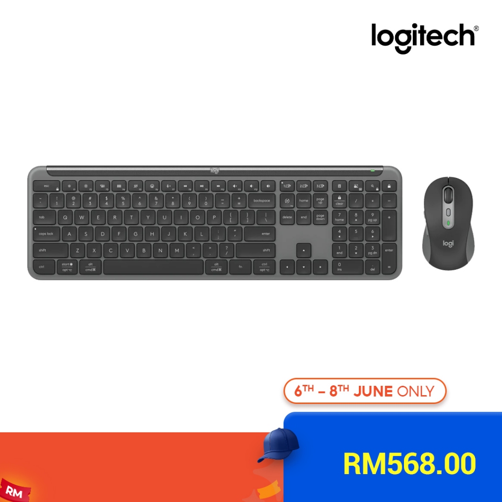 Logitech Mk950 Signature Slim Wireless Keyboard And Mouse Combo Sleek Design Quiet Typing And