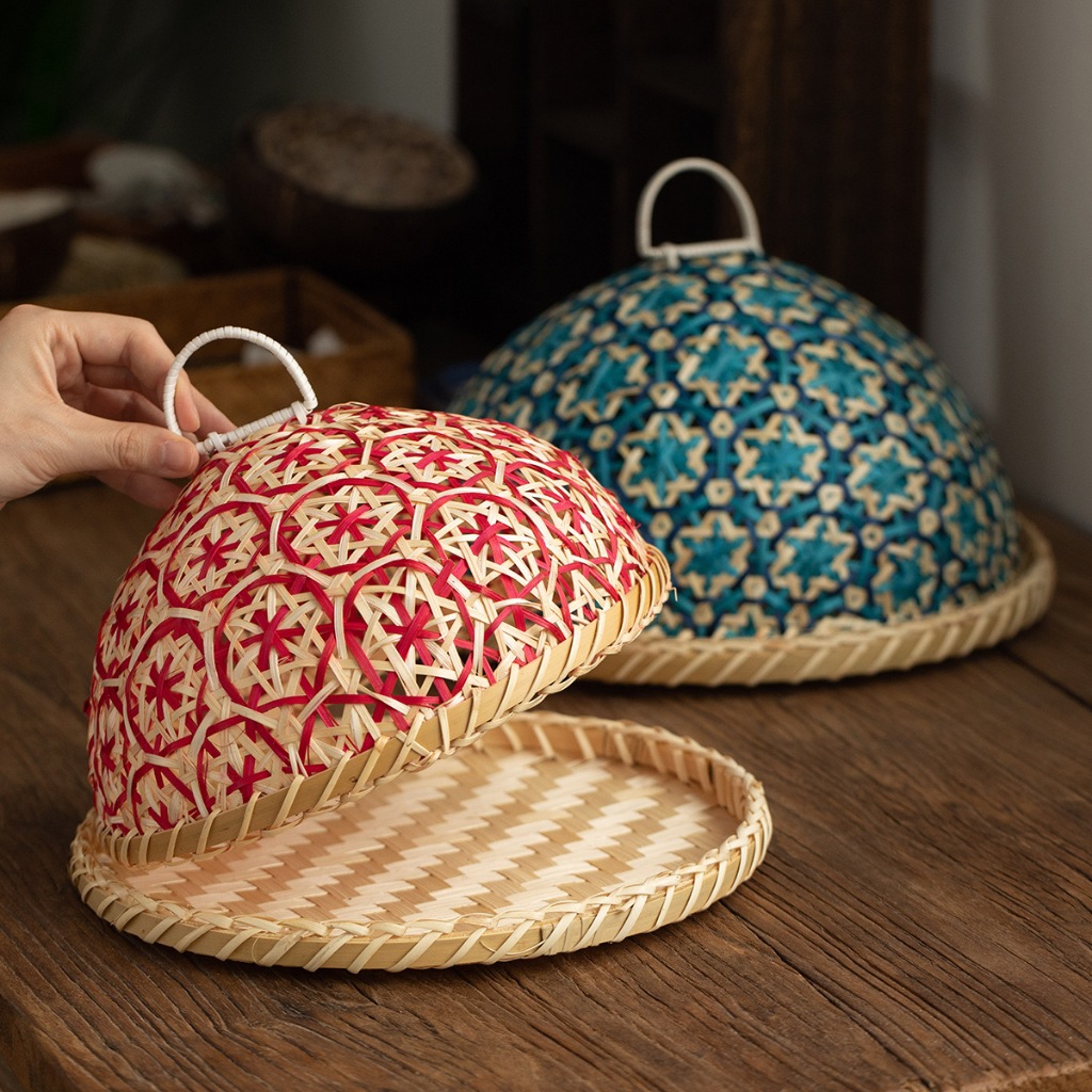 Handmade Vietnamese Colorful Rattan Woven Food Cover Food Dome Tudung ...