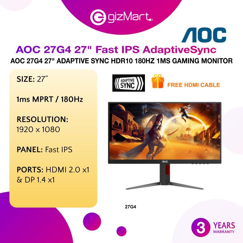 AOC 27" 27G4 Fast IPS FHD HDR10 Adaptive Sync 180Hz 1ms Ergonomic ...