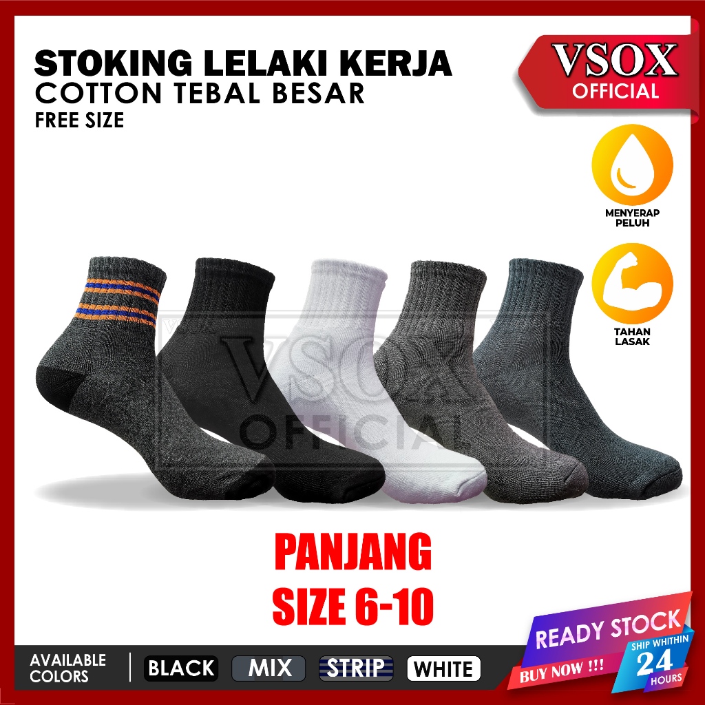 M12_Stoking Stokin Lelaki Kerja Tebal Lebar Besar Cotton Tahan Lasak ...