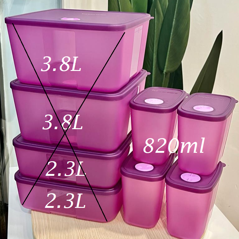 *820ml 2pcs*Tupperware Freezermate Square II 2.3L/III 3.8L/Deep Pocket 820ml Purple with Dial ...