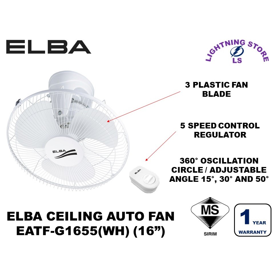 Elba Auto Fan (16") EATF-G1655(WH) CEILING TYPE AUTO FAN | Shopee Malaysia